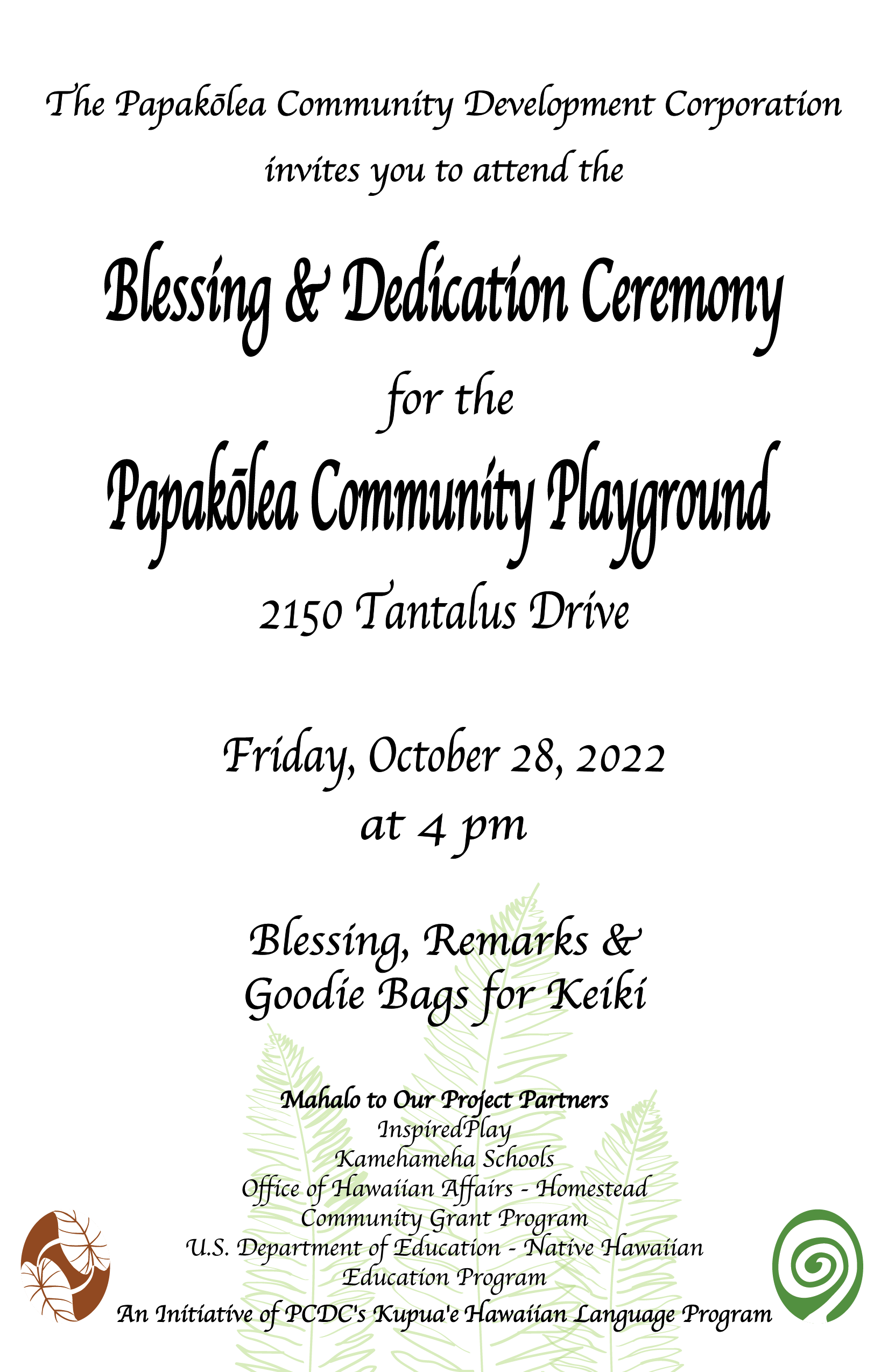 PlaygroundBlessingInvitationFin | Papakōlea